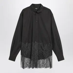 Fendi Espresso Pinstriped Wool Shirt With Lace - Brown