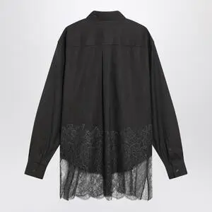 Fendi Espresso Pinstriped Wool Shirt With Lace - Brown