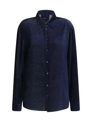 Giorgio Armani Silk Blend Devoré Velvet Twill Shirt - Blue