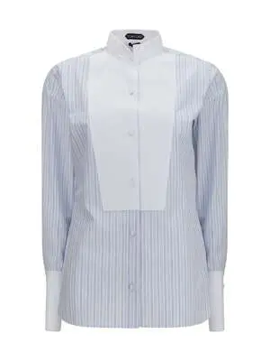 TOM FORD Striped Shirt With Front Detail - Blue
