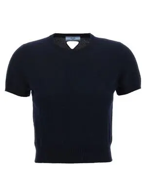 Prada Cashmere Cut-out Logo Sweater - Blue