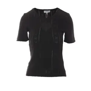 GANNI Ganni Women Compact Pointelle T-Shirt Black