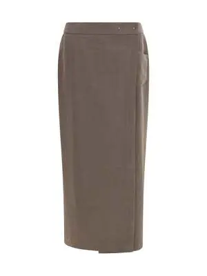 Giorgio Armani Silk And Wool Wrap Long Skirt With Patch Pocket - Brown