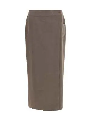 Giorgio Armani Silk And Wool Wrap Long Skirt - Brown