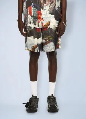 Off-White World Paint Viscose Bowling Shorts - Blue