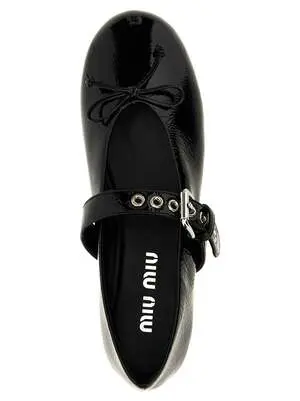 Miu Miu Buckle And Bow Ballet Flats