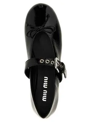 Miu Miu Buckle And Bow Ballet Flats - Black