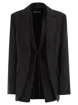 Sportmax Spxdivina Tailored Blazer In Pinstriped Gabardine - Black
