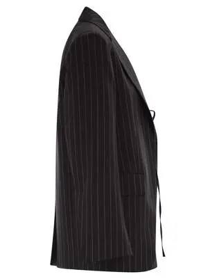 Sportmax Spxdivina Tailored Blazer In Pinstriped Gabardine - Black