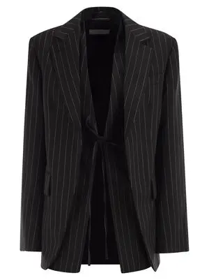 Sportmax Pinstriped Gabardine Tailored Blazer - Black