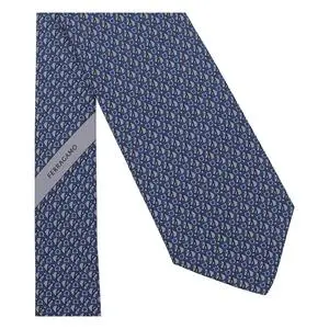 FERRAGAMO Equestrian Print Silk Tie - Blue