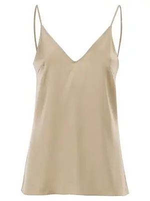 Brunello Cucinelli Stretch Silk Satin Top Cream