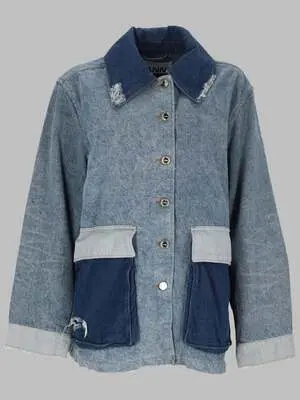 GANNI Giacca In Denim Patchwork - Blue