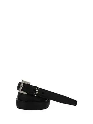 Saint Laurent Cassandre Leather Belt - Black