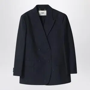 Fendi Navy Pinstriped Wool Blazer - Blue