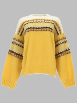 GANNI Alpaca Wool Blend Geometric Knit Sweater - Yellow