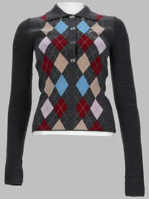 GANNI GANNI Argyle Polo Knit Gray