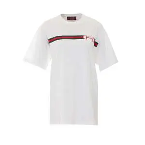 Gucci Embroidered Horsebit And Printed Web T-shirt - White
