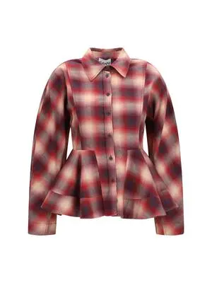 GANNI Checked Flannel Peplum Shirt - Multicolor