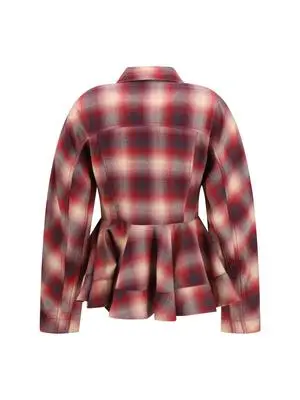 GANNI Checked Flannel Peplum Shirt - Multicolor