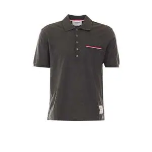 Thom Browne Stripe Logo Piquet Polo - Gray
