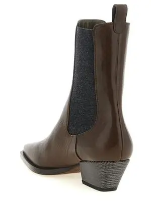 Brunello Cucinelli Leather Precious Heel Ankle Boots - Brown