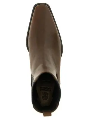 Brunello Cucinelli Leather Precious Heel Ankle Boots - Brown