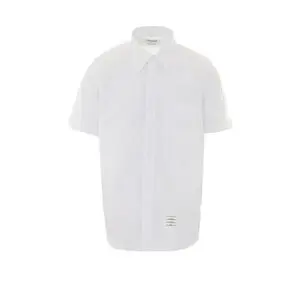 Thom Browne Logo Straight Fit Oxford Short Sleeves Shirt - White