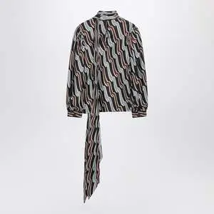 Gucci Grey/brown Printed Silk Twill Blouse