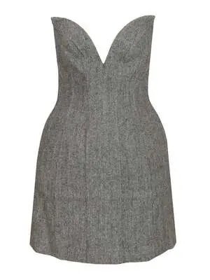 SELF-PORTRAIT Herringbone Wool Mini Dress - Gray