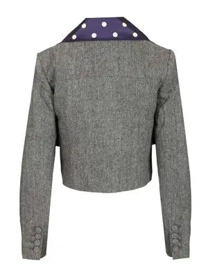 SELF-PORTRAIT Wool Blend Herringbone Jacket - Gray