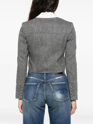 SELF-PORTRAIT Wool Blend Herringbone Jacket - Gray