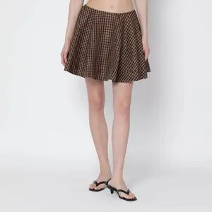 GANNI Black Gingham Flared Mini Skirt