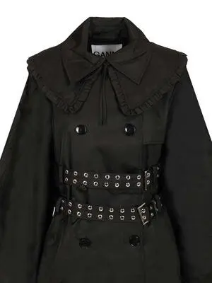 GANNI Duchesse Nylon Trench Coat - Black