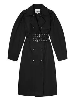 GANNI Duchesse Nylon Trench Coat - Black