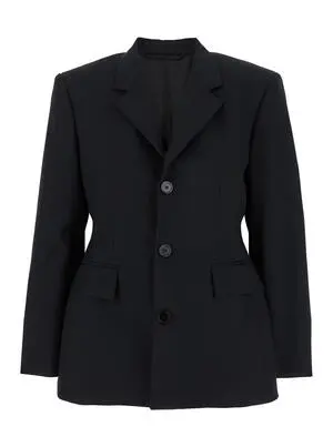Balenciaga Hourglass' Black Single-breasted Jacket With Notched Revers In Wool - Multicolor