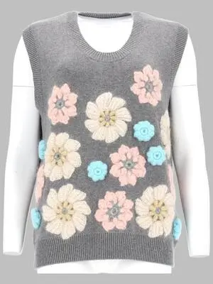 GANNI Gilet Con Applicazioni Floreali - Gray
