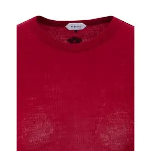 Versace Embroidered Medusa Ribbed Wool T-shirt - Red