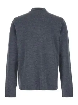 Valentino Garavani Grey Polo Shirt With Classic Collar And Long Sleeves In Wool - Multicolor