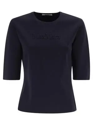 Max Mara Short-sleeved Embroidered Logo Top - Blue