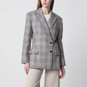 ANINE BING Asymmetric Prince Of Wales Jacket - Brown