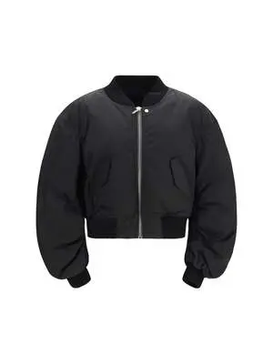 Rick Owens Bomber Jacket With Gathered Sleeves - Black