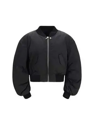 Rick Owens Bomber Jacket With Gathered Sleeves - Black
