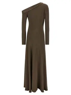 Alberta Ferretti Asymmetrical Long Dress - Brown