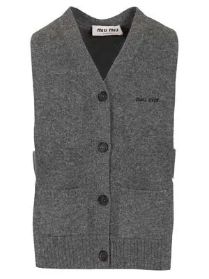 Miu Miu Cashmere Cardigan Vest - Gray