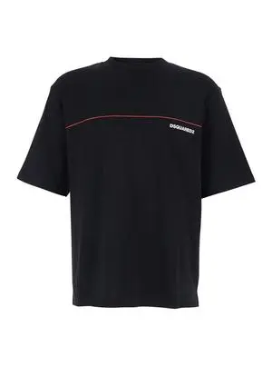 Dsquared2 Crew Neck T-shirt With Logo On The Front In Cotton For - Black