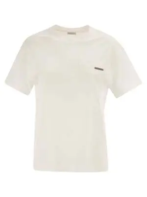 Brunello Cucinelli Cotton Jersey T-shirt With Shiny Tab - White