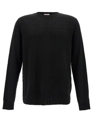 Valentino Garavani Black Crewneck Sweater With Tonal Vlogo Print In Wool Blend - Multicolor