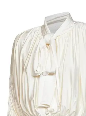 SELF-PORTRAIT Jersey Gathered Tie Neck Top - Multicolor