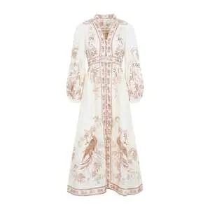 Zimmermann Indra Plunge Midi Dress - Multicolor